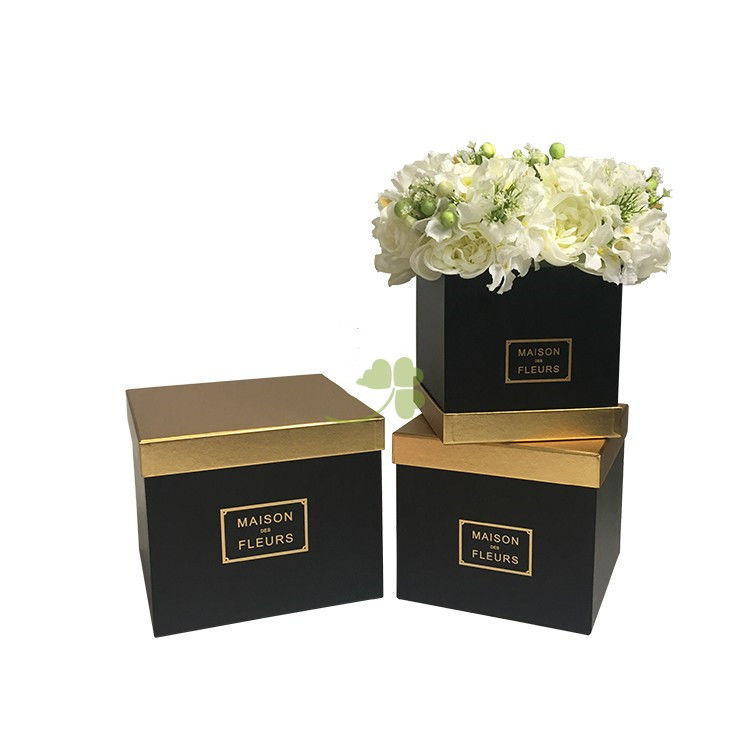 Cardboard Hamper Floral Square Flower Box Rigid Gold Foil Stamping For ...